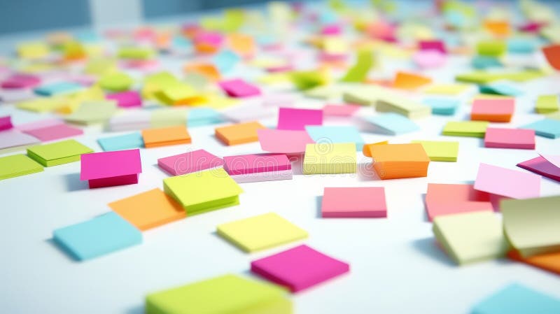 Creative Chaos of Sticky Notes Spread Across a White Table Stock ...
