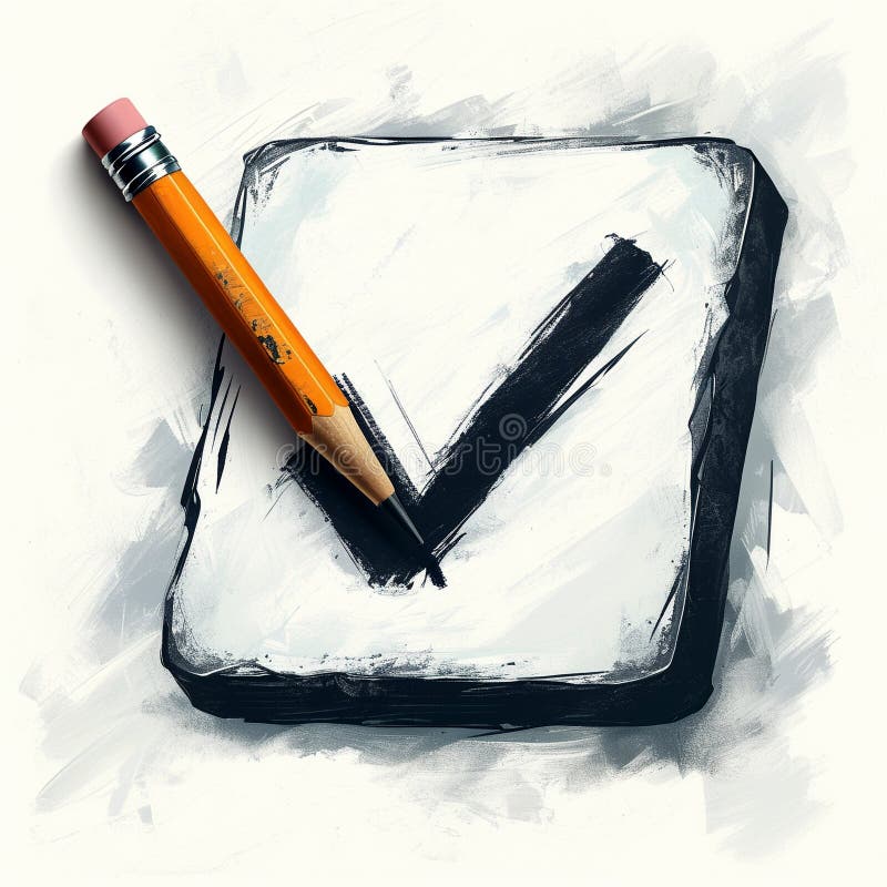 A Creative Checkmark with a Pencil on Textured Background during the ...