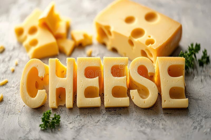 Creative Cheese Display Featuring Letter Shapes and Pieces on a ...