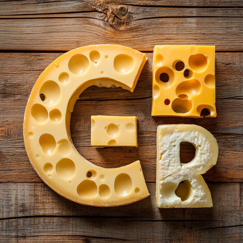 Creative Cheese Font Made from Various Cheeses on Wooden Background ...