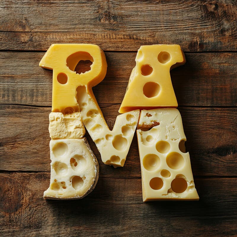 Creative Cheese Font Made from Various Cheese Types on Wood Stock Image ...