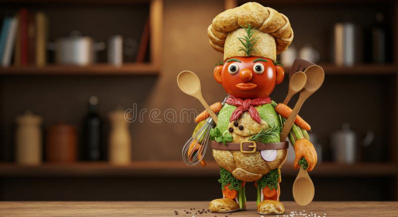Creative Chef Sculpture Made of Vegetables and Spices in a Kitchen ...