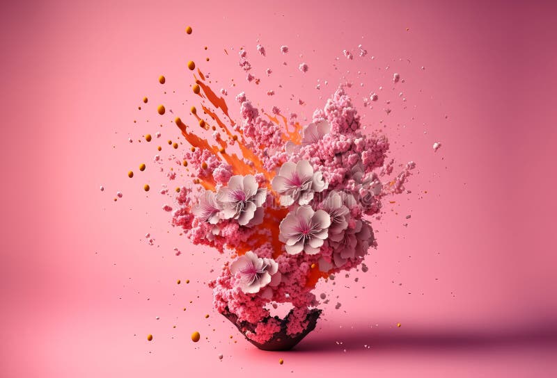Creative Cherry Blossom Petal Explosion. Spring Background Stock ...