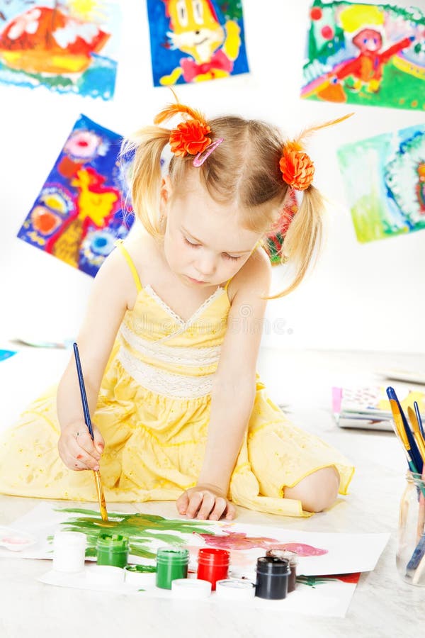 Creative Child Drawing with Color Brush Stock Image - Image of ...