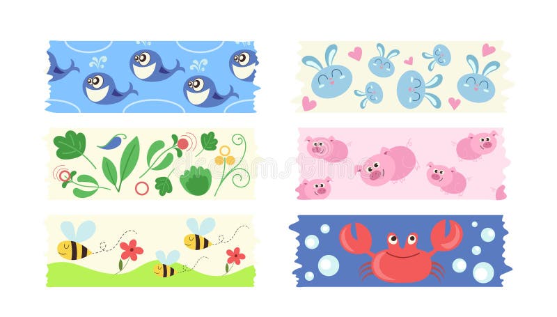 Creative Childish Washi Tape with Various Pattern Vector Illustration ...