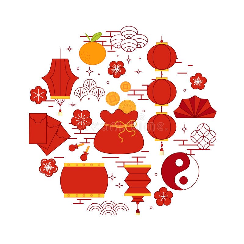 Creative Chinese New Year Round Circle Composition with Graphic Vector ...