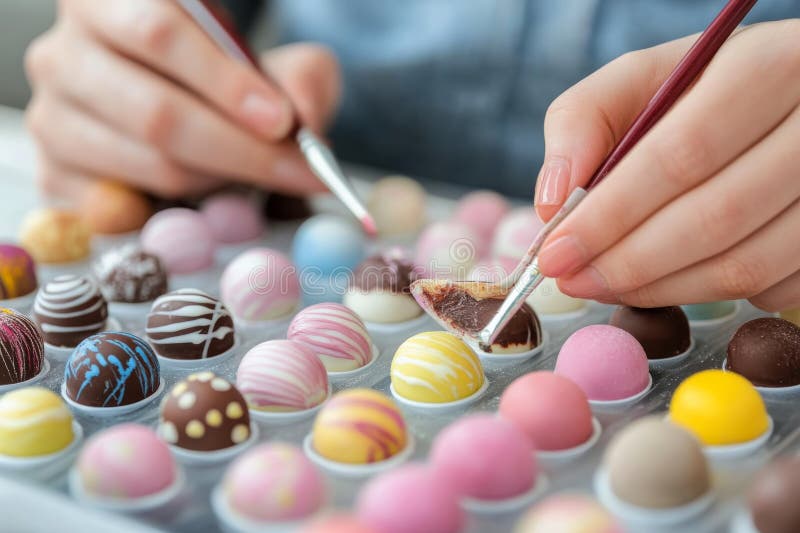 Creative Chocolate Making Process with Colorful Candies Being Decorated ...
