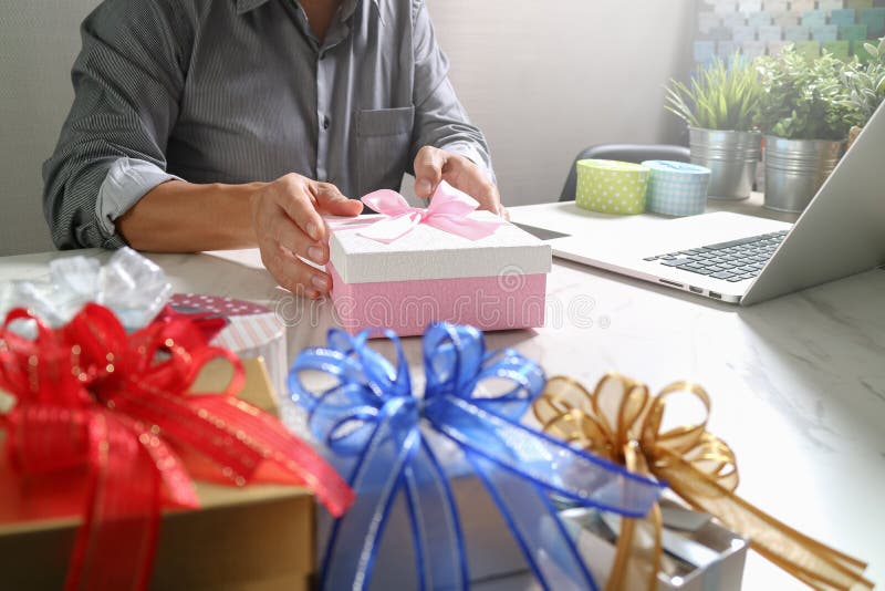 Creative Choosing Gift with Laptop Computer and Smart Phone on M Stock ...