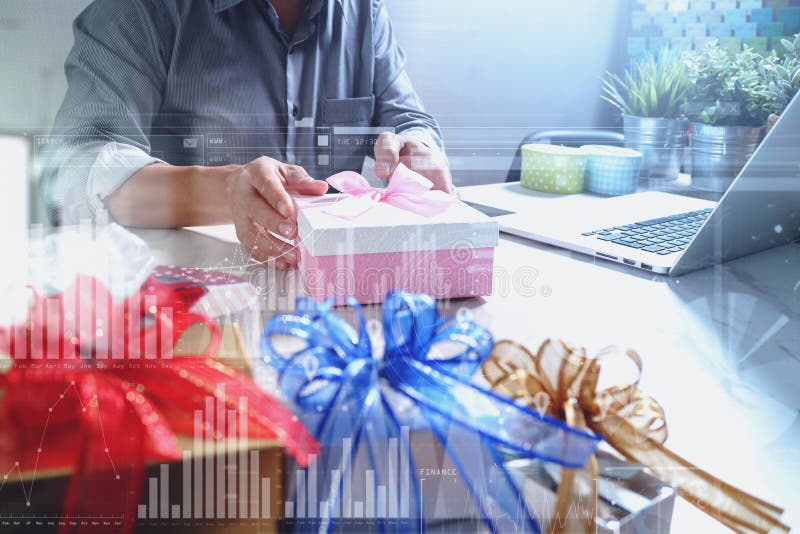 Creative Choosing Gift with Laptop Computer and Smart Phone on M Stock ...