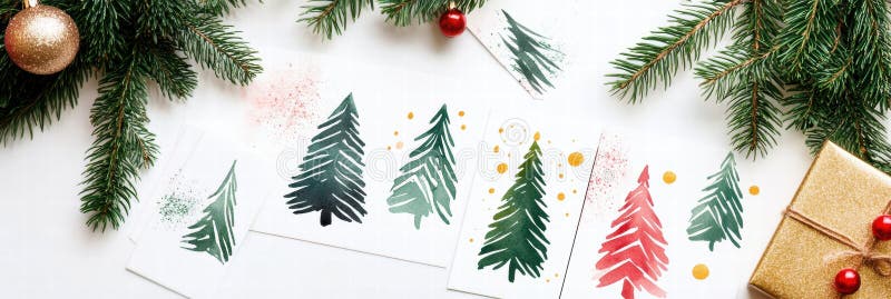 Creative Christmas Cards with Tree Designs and Festive Decorations on a ...
