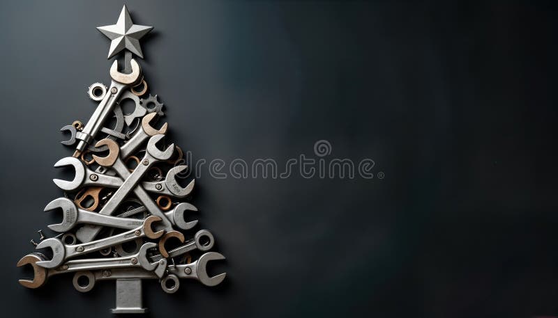 Creative Christmas Tree Design Made from Various Tools, Wrenches. Metal ...