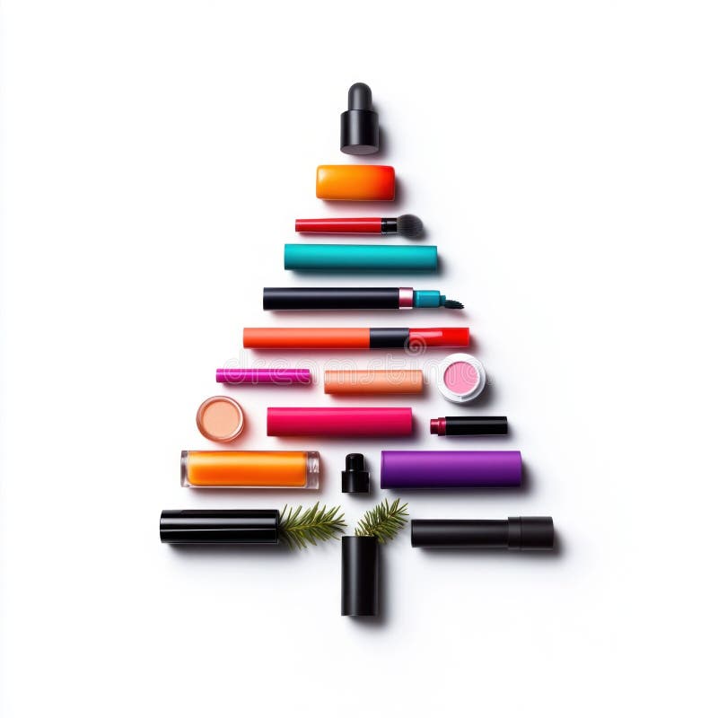 Creative Christmas Tree Made of Makeup Products Stock Illustration ...