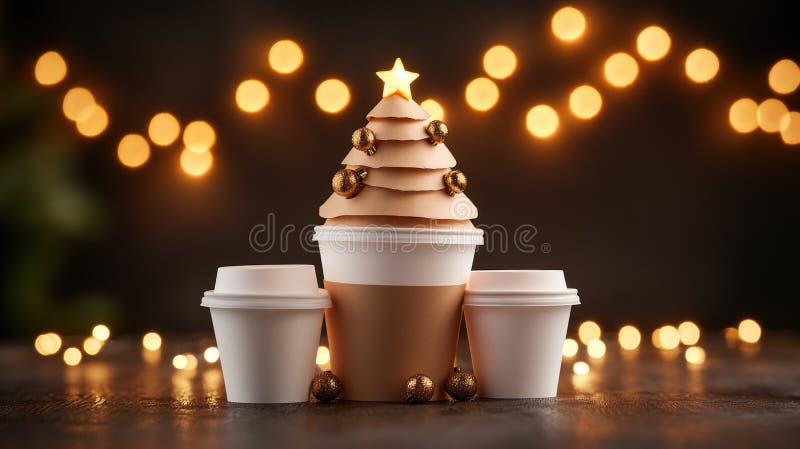 Creative Christmas Tree Made from Stacked Coffee Cups with Festive ...
