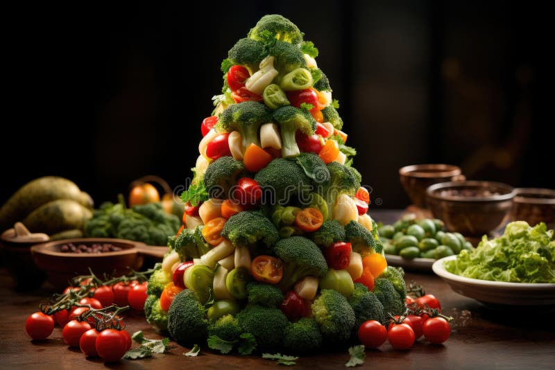 Creative Christmas Tree Made of Vegetables Stock Illustration ...