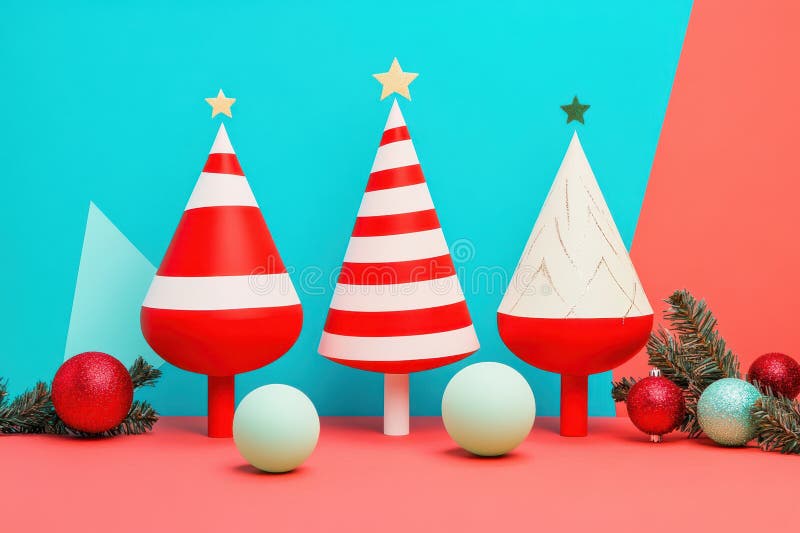 Creative Christmas Trees with Striped Patterns in Modern Setting Stock ...