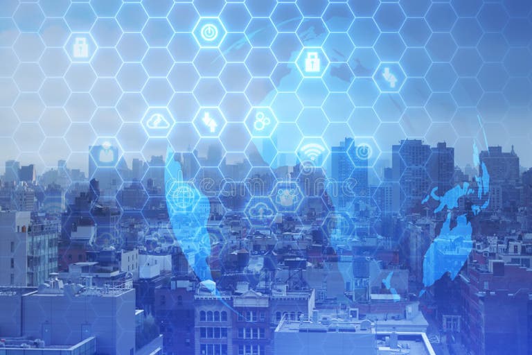 Creative City Backdrop with Hexagonal Map Hologram. Innovation and ...