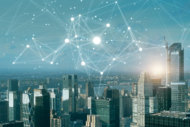 Creative City Backdrop with Polygonal Mesh Stock Image - Image of ...