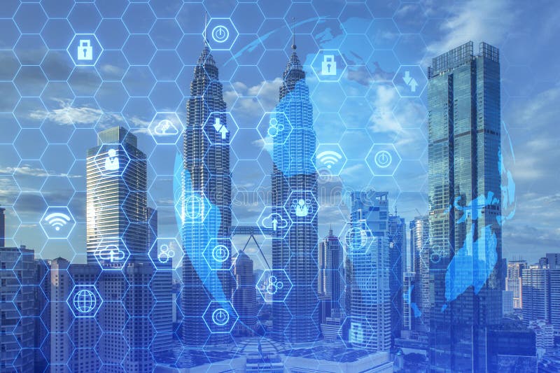 Creative City Wallpaper with Hexagonal Map Hologram. Innovation and ...