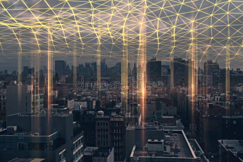 Creative City Texture with Glowing Polygonal Connections. Urban ...