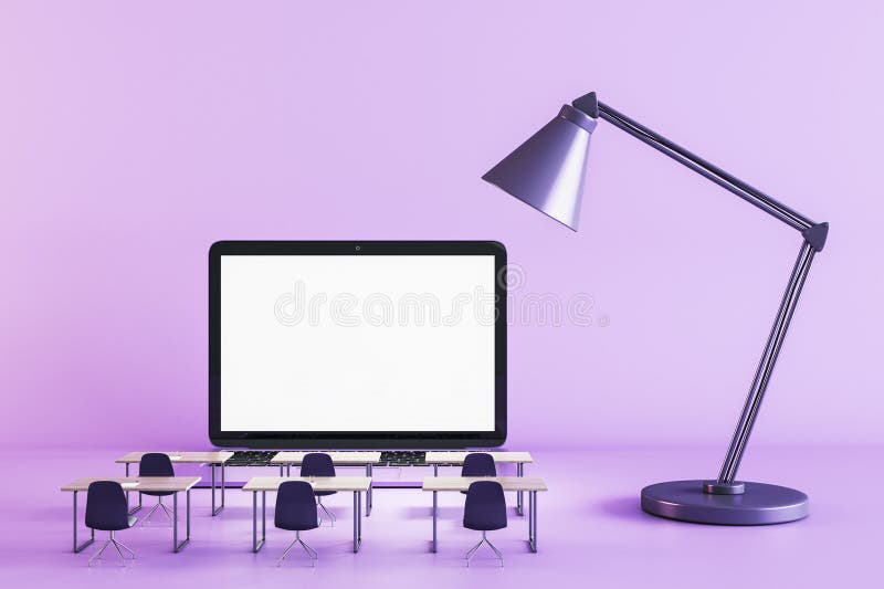 Creative Classroom with Empty White Laptop Chalkboard on Purple ...