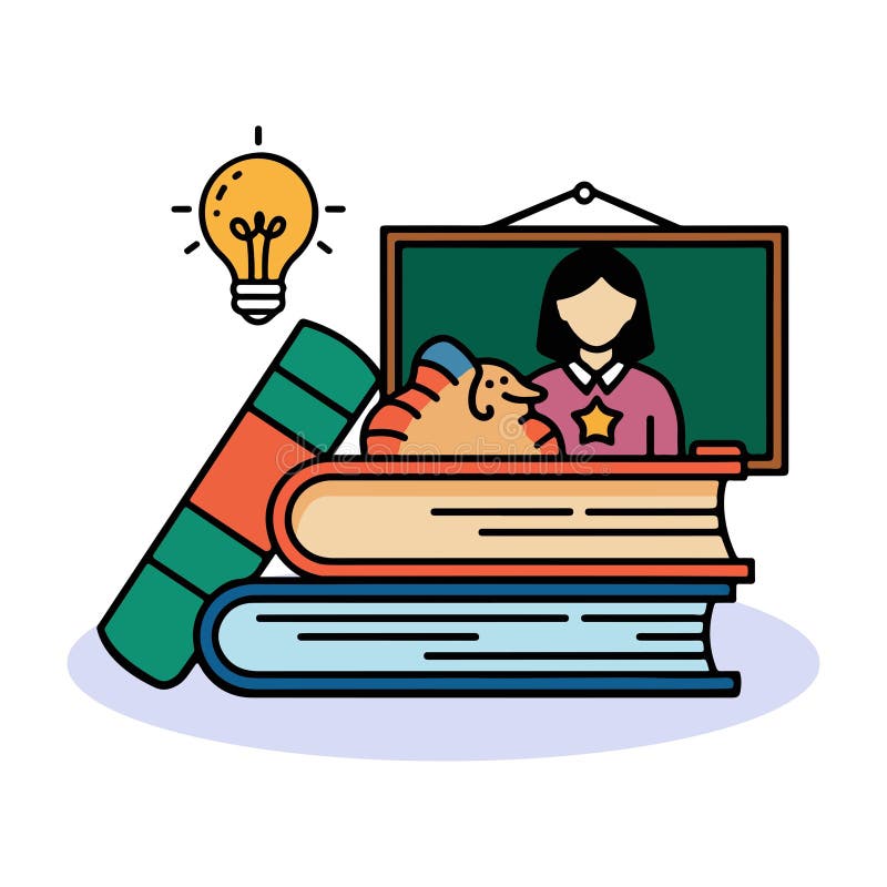 Creative Classroom Illustration with Books, Teacher and Learning ...