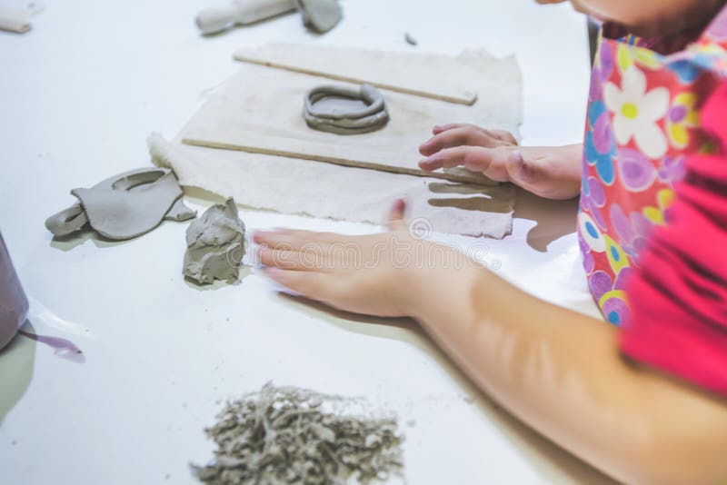 Creative Clay for Children Pottery Workshop Stock Photo - Image of girl ...