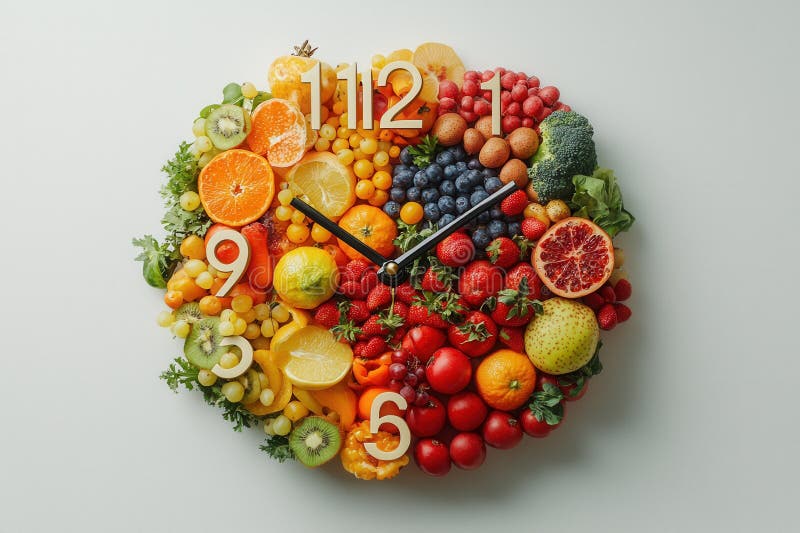 Creative Clock Made Colorful Fruits Vegetables Arrangement Stock Photos ...
