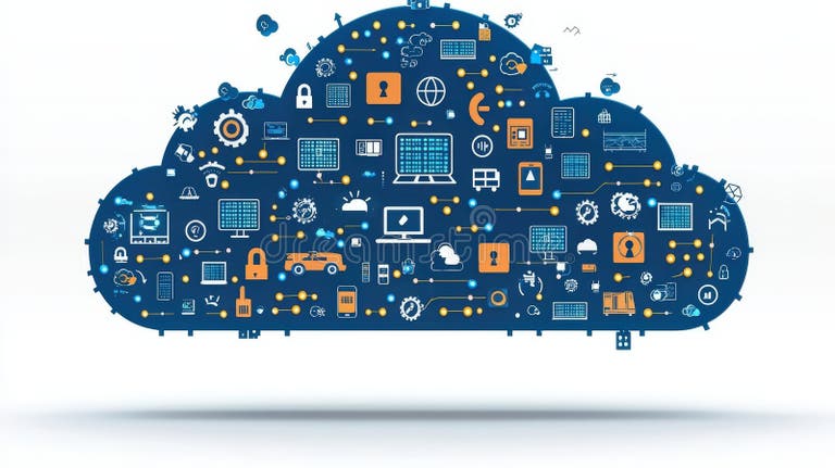 Creative Cloud Computing Concept with Various Icons Representing ...