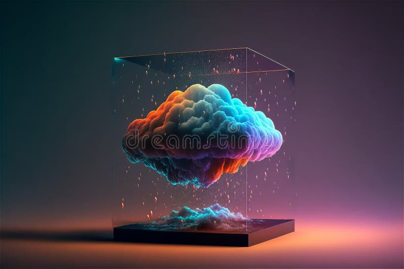 Creative Cloud Concept in Glass Cube. Cloudscape Digital Metaverse ...