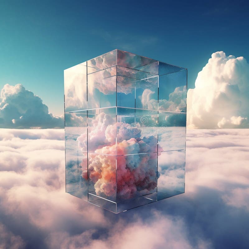 Creative Cloud Concept: Glass Cube. Generative AI Stock Illustration ...