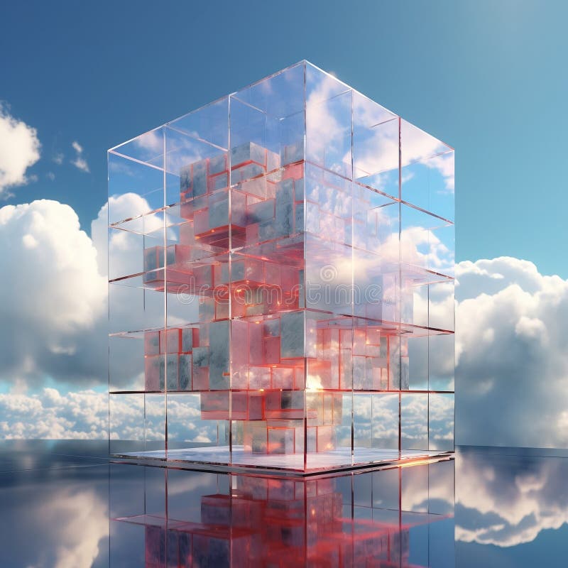 Creative Cloud Concept: Glass Cube. Generative AI Stock Illustration ...