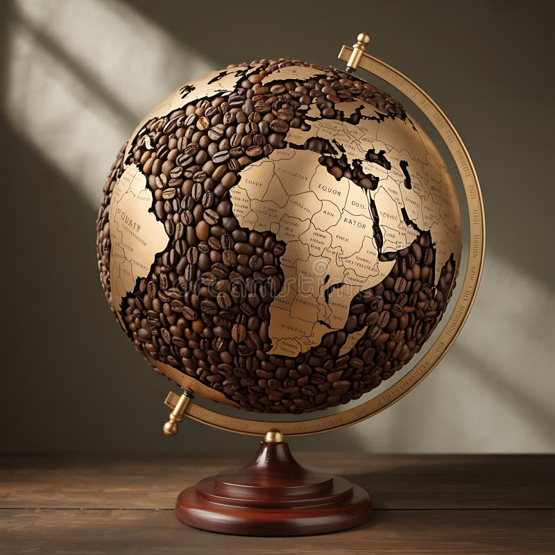 Creative Coffee Bean Globe Showcases World Map on Elegant Brass Stand ...
