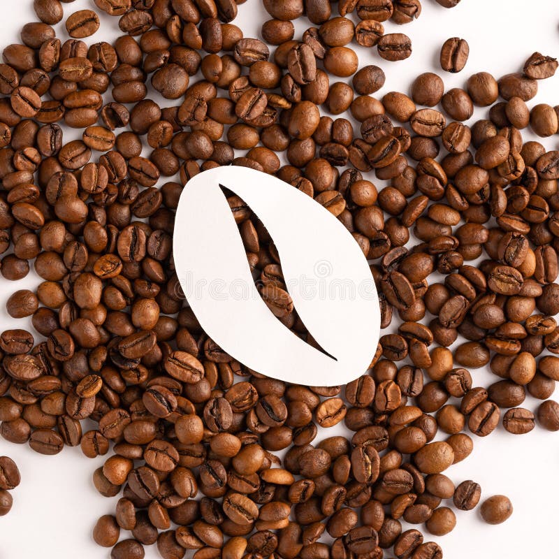 Creative Coffee Bean Layout with Cut Out Paper Grain on White ...