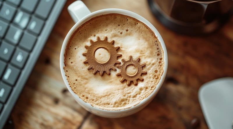 Creative Coffee Break Concept with Gear Symbols in Froth. Stock ...