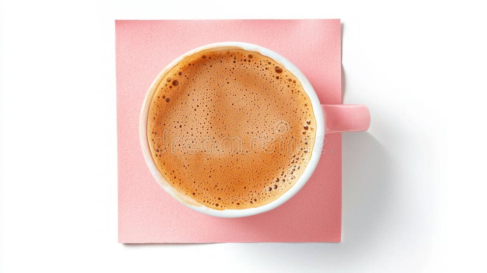 Creative Coffee Break: Top View of Coffee Mug on Pink Sticky Note ...