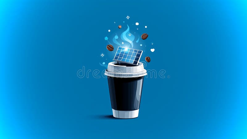 Creative Coffee Cup Design Features Solar Energy Elements and Animated ...