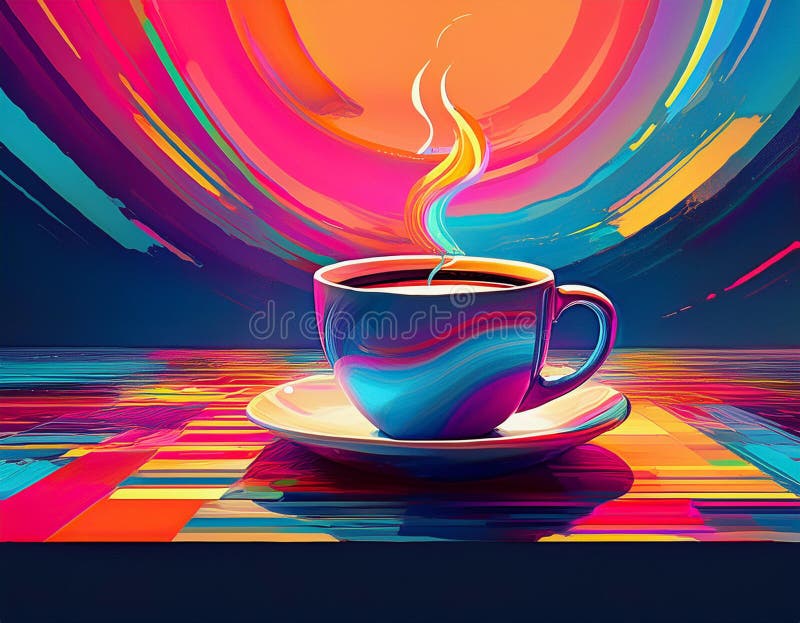 Creative Coffee Cup Illustration with Vibrant Background and Copy Space ...