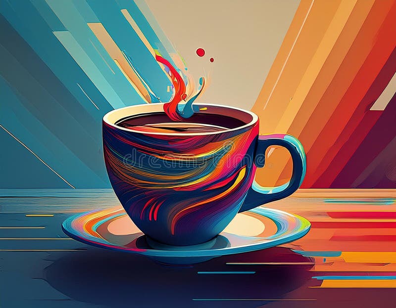 Creative Coffee Cup Illustration with Vibrant Background and Copy Space ...