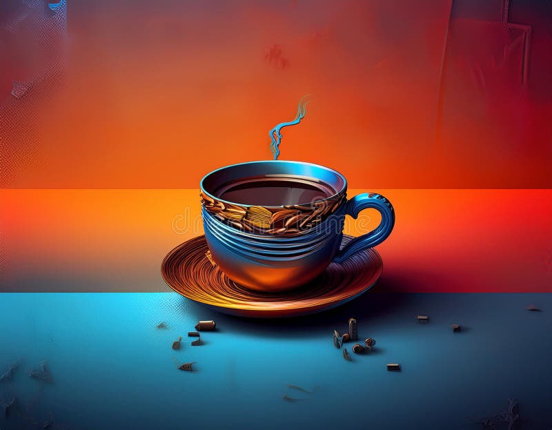Creative Coffee Cup Illustration with Vibrant Background and Copy Space ...