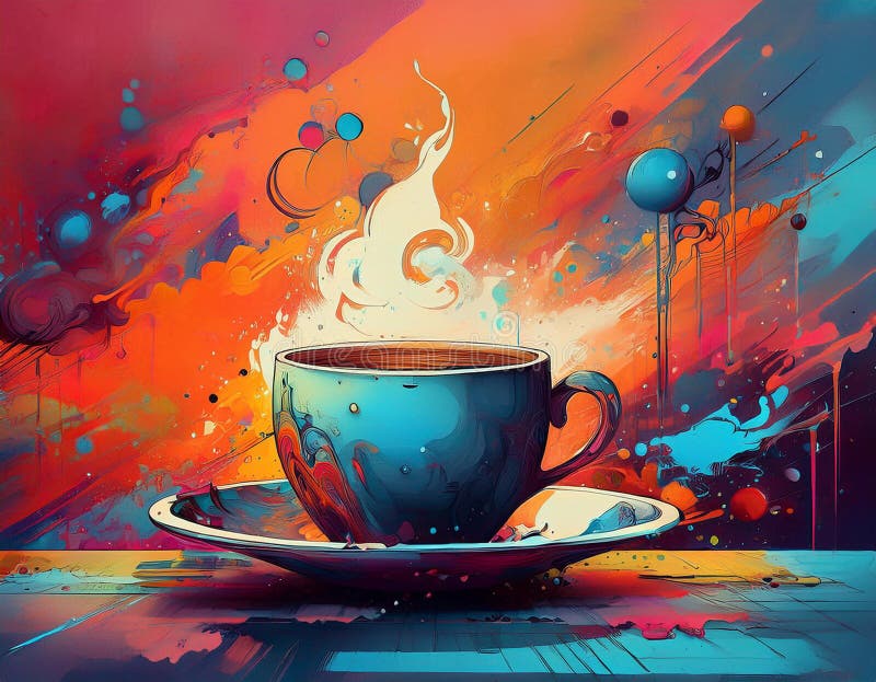 Creative Coffee Cup Illustration with Vibrant Background and Copy Space ...
