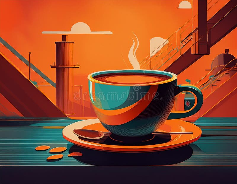 Creative Coffee Cup Illustration with Vibrant Background and Copy Space ...