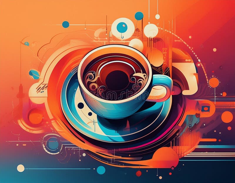 Creative Coffee Cup Illustration with Vibrant Background and Copy Space ...