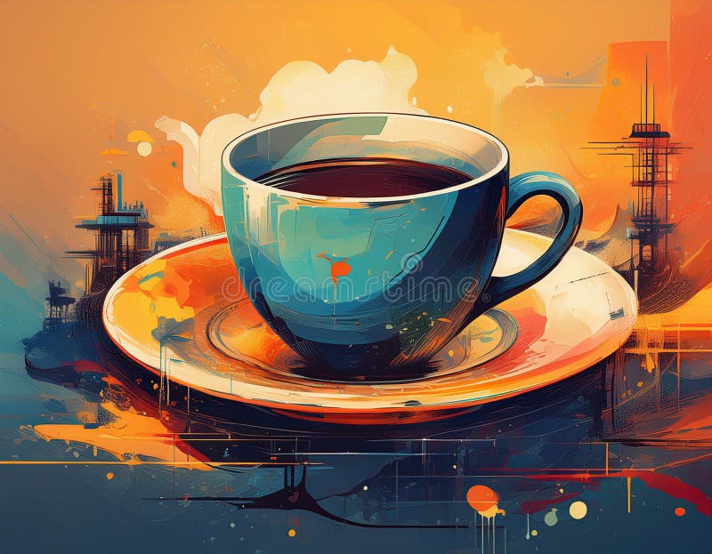 Creative Coffee Cup Illustration with Vibrant Background and Copy Space ...
