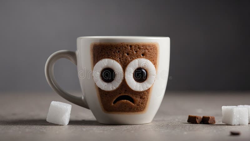 Creative Coffee Mug with a Sad Face Expression Stock Illustration ...
