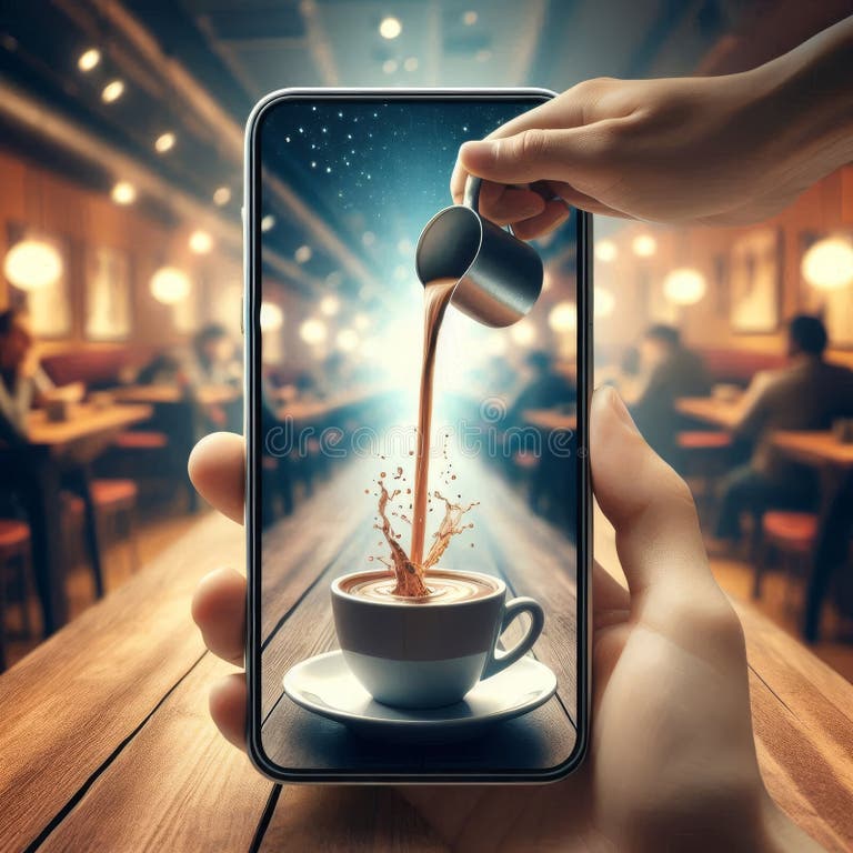 Creative Coffee Splash Captured through a Smartphone Screen Stock Photo ...
