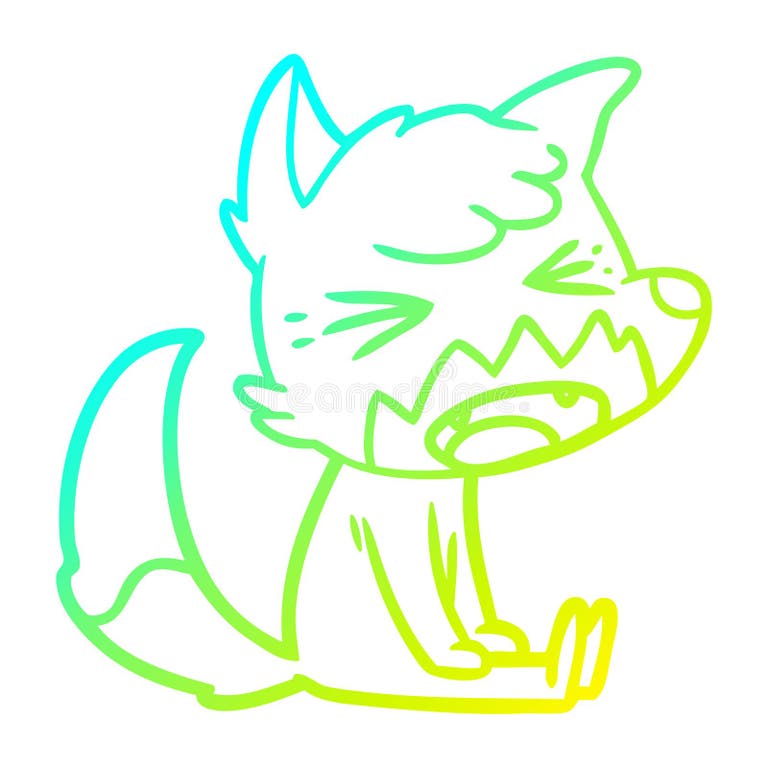 A Creative Cold Gradient Line Drawing Angry Cartoon Fox Sitting Stock ...