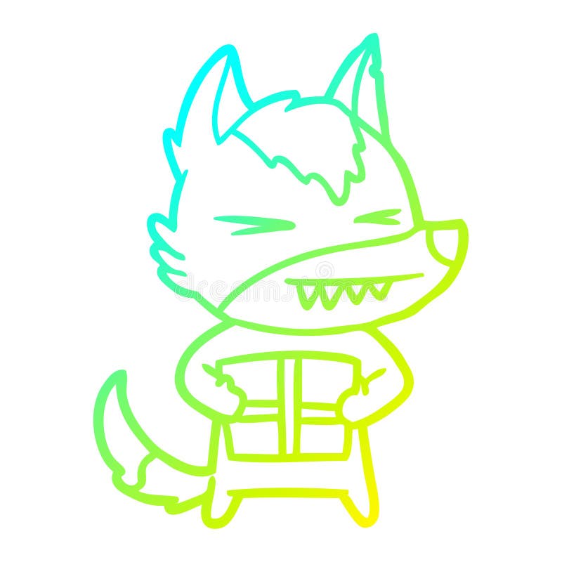 A Creative Cold Gradient Line Drawing Angry Christmas Wolf Cartoon ...