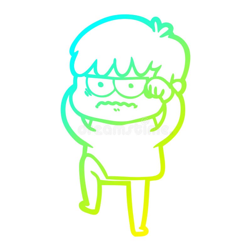 A Creative Cold Gradient Line Drawing Annoyed Cartoon Boy Stock Vector ...