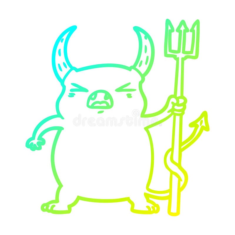 A Creative Cold Gradient Line Drawing Cartoon Angry Little Devil Stock ...