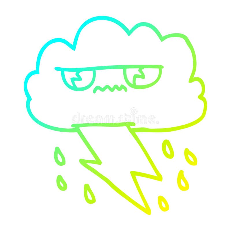 A Creative Cold Gradient Line Drawing Cartoon Angry Storm Cloud Stock ...